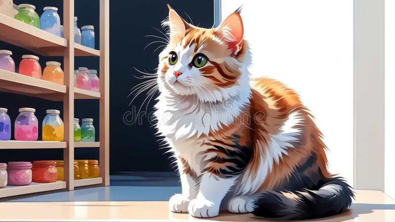 Drawing of a Cute Striped Cat. Artificial Intelligence. Stock ...