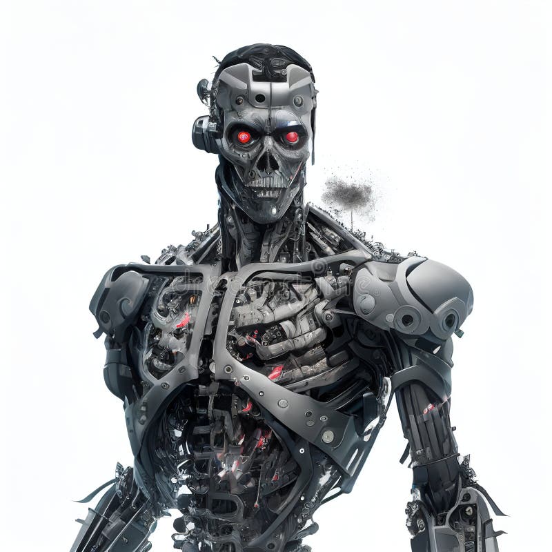 Drawing of a Cyborg on White Background Stock Illustration ...