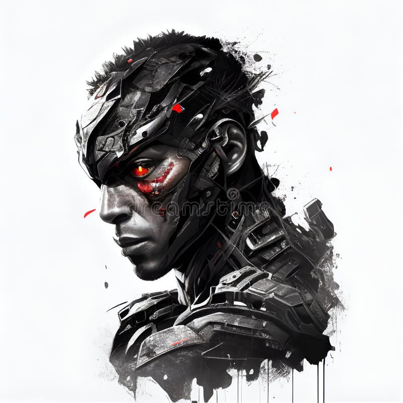 Drawing of a Cyborg on White Background Stock Illustration ...