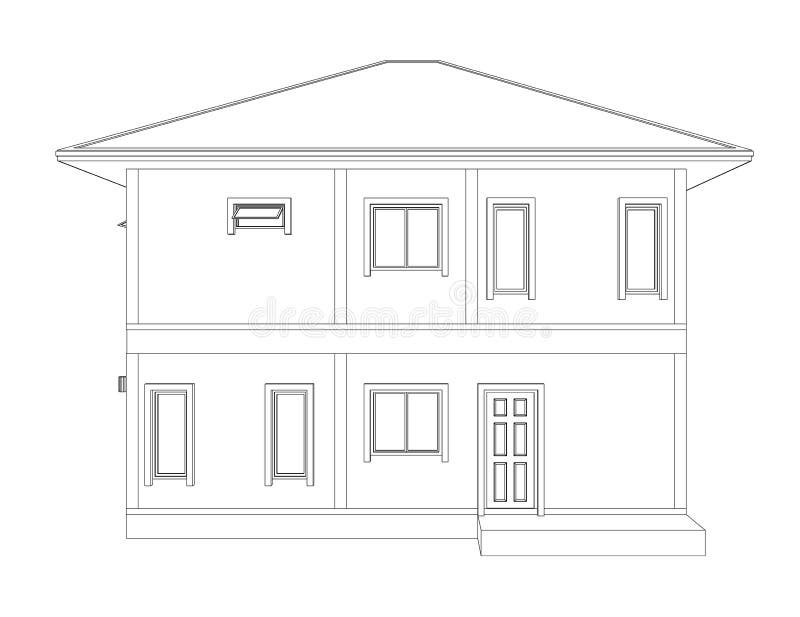 Drawing of 3D Home Building (back View) Stock Illustration ...