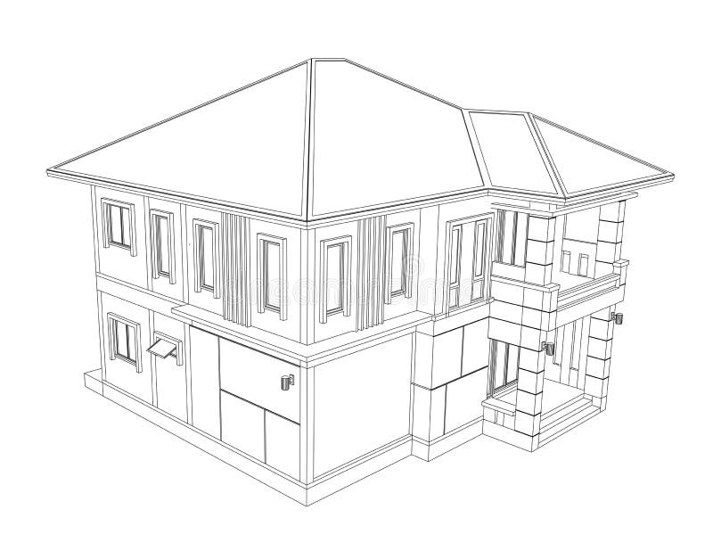 Drawing of 3D Home Building Stock Illustration - Illustration of plan ...