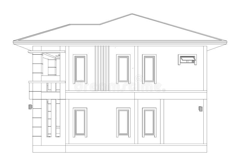 Drawing of 3D Home Building (side View) Stock Illustration ...