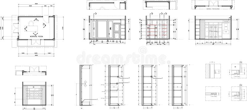 Drawing 2d Working Room Option Detail Vector Format Stock Illustration ...