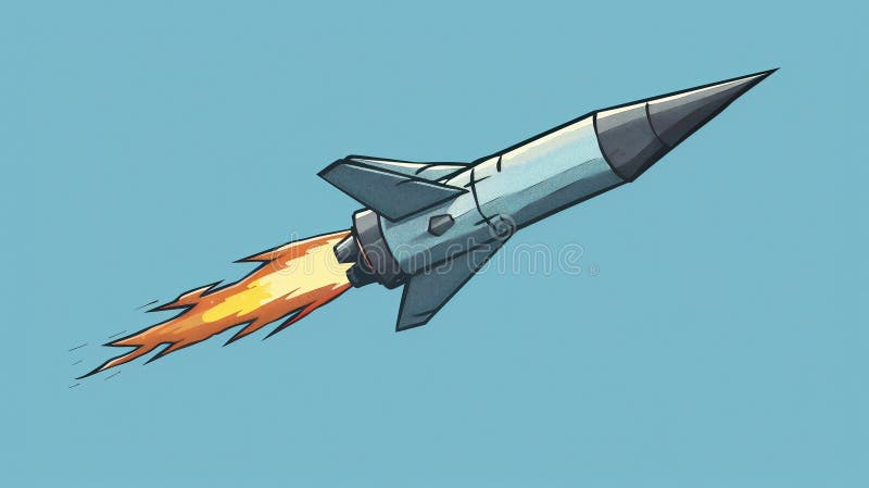 Drawing of Dagger Rocket on a Blue Background Stock Image - Image of ...