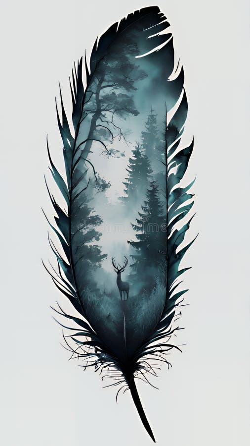 A Drawing of a Deer with a Forest of Trees on it Stock Illustration ...