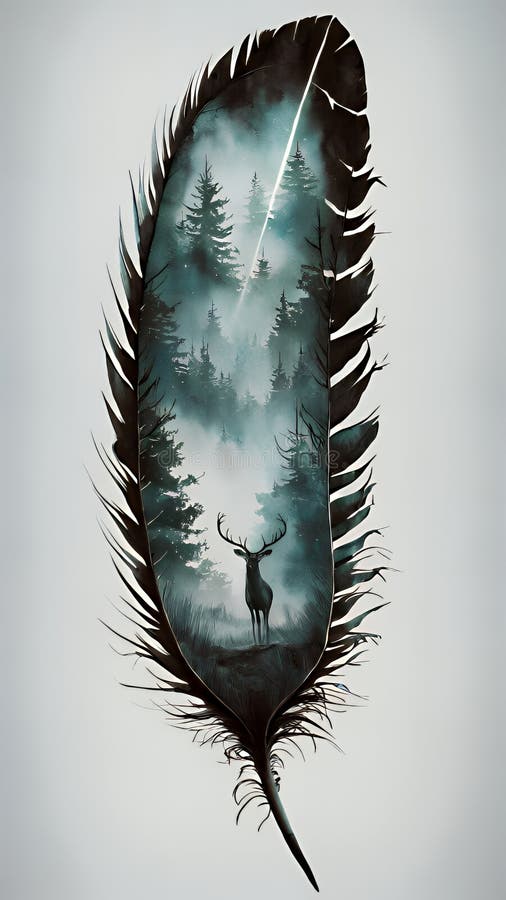 A Drawing of a Deer with a Forest of Trees on it Stock Illustration ...