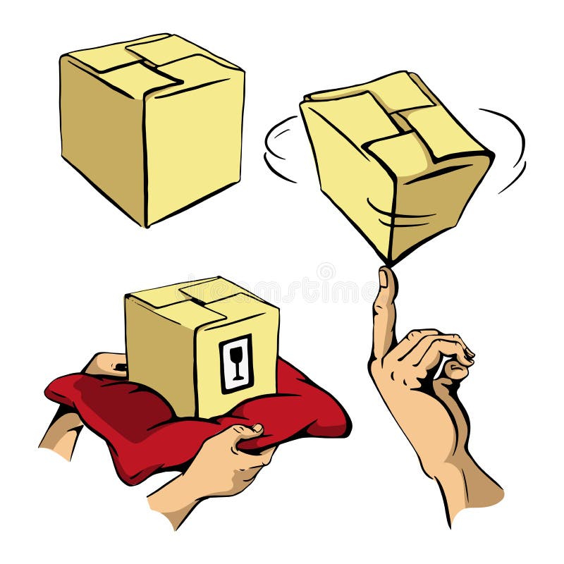 Drawing of Delivery Box and Hands. Set Vector Illustration Stock ...
