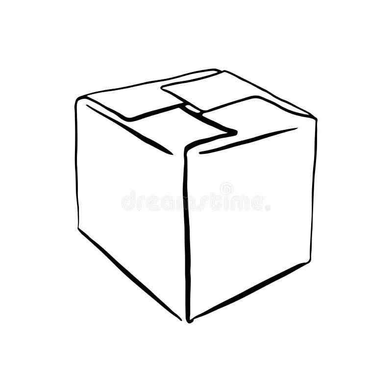 Drawing of Delivery Box. Vector Outline Illustration. Isolated Stock ...
