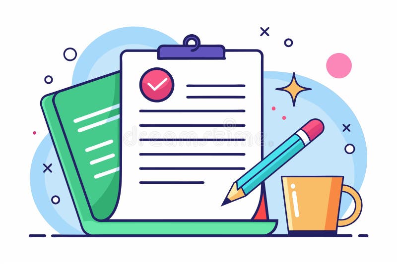 A Drawing Depicting a Business Contract on a Desk Featuring a Laptop ...