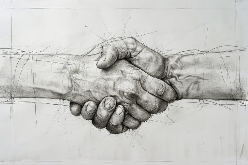 A Drawing Depicting a Handshake between Two Hands, Symbolizing ...