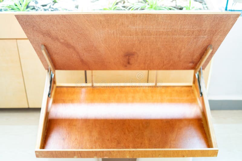 A Drawing Desk with Opened Top Showing Compartment Inside Stock Photo ...