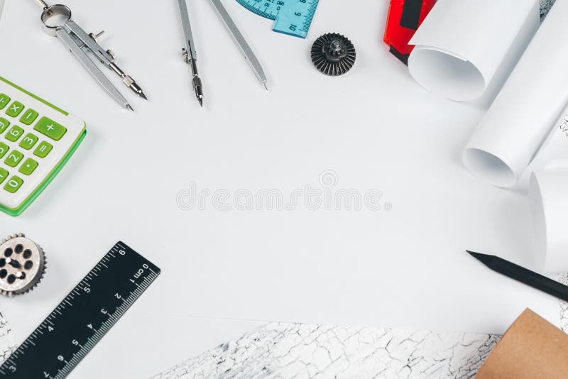 Drawing Desk with Tools for Drawing Top View Stock Photo - Image of ...
