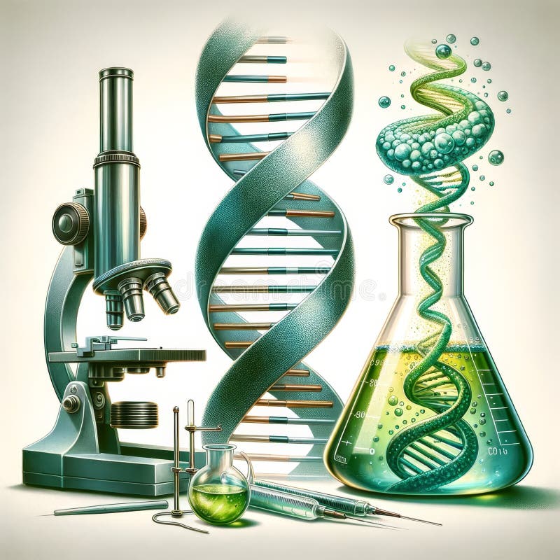 A Drawing of a DNA Molecule with a Microscope and a Test Tube Stock ...