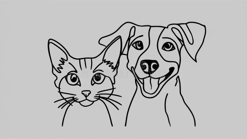 A Drawing of a Dog and Cat , AI Stock Illustration - Illustration of ...