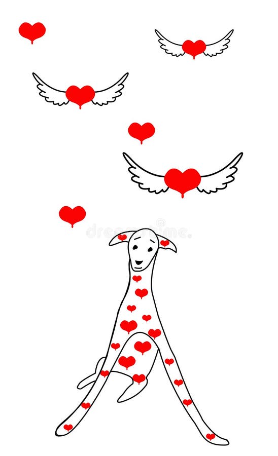 Drawing of a Dog with Hearts for Valentine S Day. Stock Illustration ...