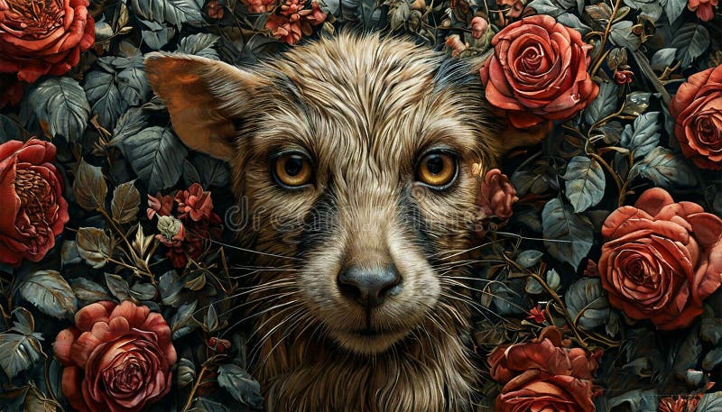 Drawing dog and roses stock illustration. Illustration of clothing ...