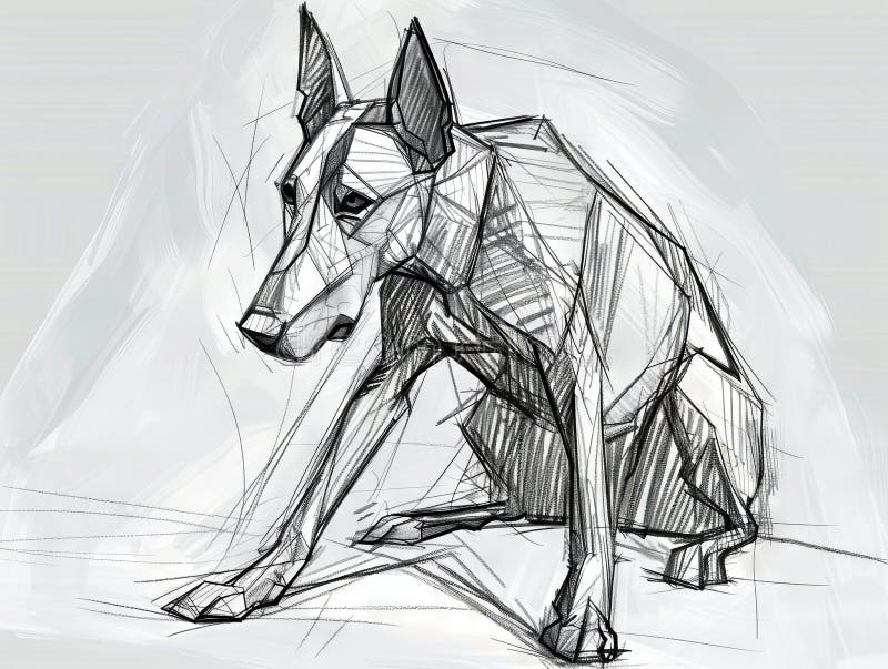 A Drawing of a Dog Sitting Down Stock Photo - Image of animal, drawing ...