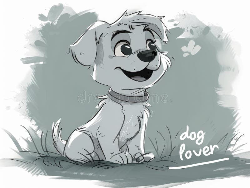 A Drawing of a Dog Sitting in the Grass Stock Illustration ...