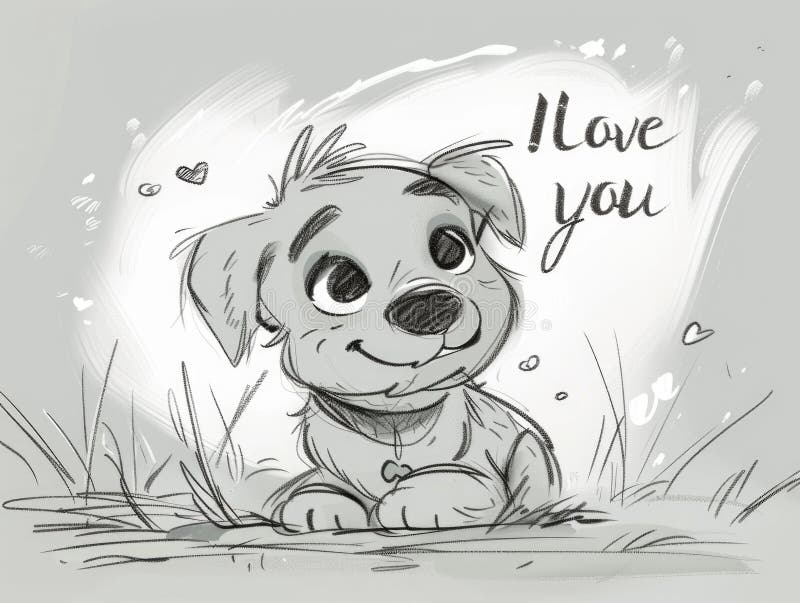 A Drawing of a Dog Sitting in the Grass Stock Illustration ...