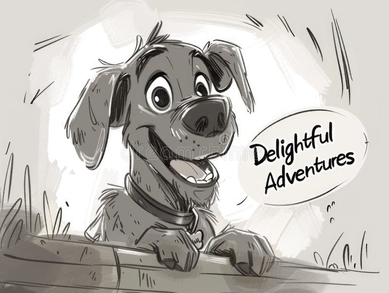 A Drawing of a Dog with a Speech Bubble Saying Delightful Adventures ...
