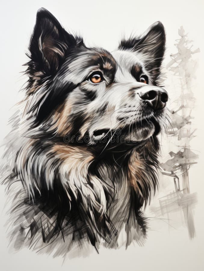 A Drawing of a Dog with a Tree in the Background Stock Illustration ...