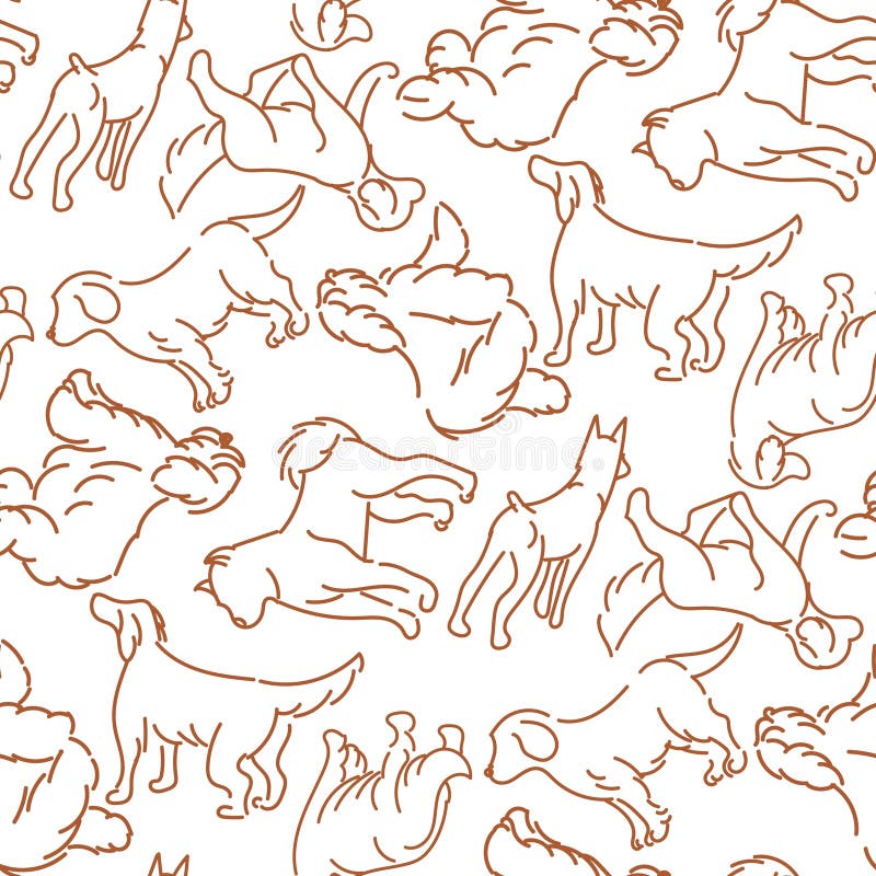 Drawing with Dogs in Different Poses. Line Graphics on a White ...
