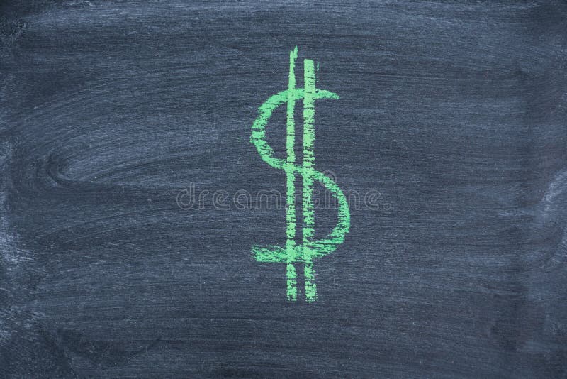 Drawing of the Dollar Symbol in Green Chalk on a Black Chalk Board ...