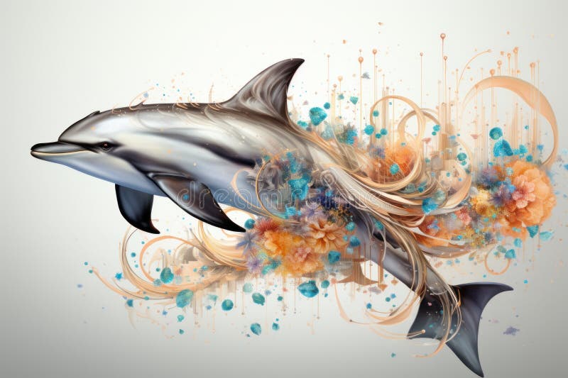 A Drawing of a Dolphin with a Splash of Paint. Generative AI Image ...