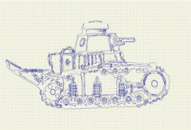 Tank Doodle Outline Coloring Page Stock Vector - Illustration of ...