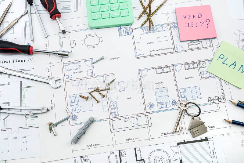 Drawing and Drafting Table with Drawing Tools Spread Out. Stock Photo ...