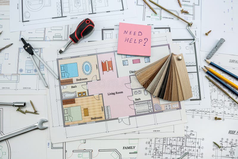 Drawing and Drafting Table with Drawing Tools Spread Out. Stock Photo ...