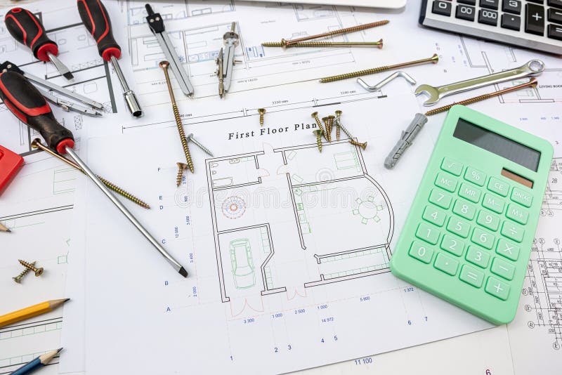 Drawing and Drafting Table with Drawing Tools Spread Out. Stock Photo ...