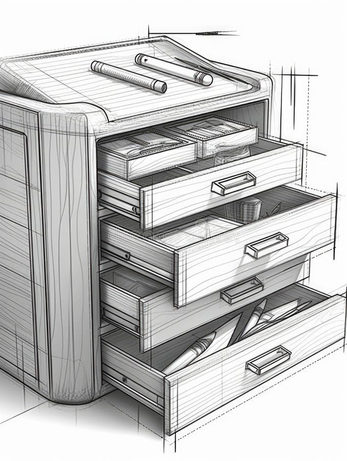 Drawing of a Drawer with Tools in it Stock Image - Image of cabinet ...