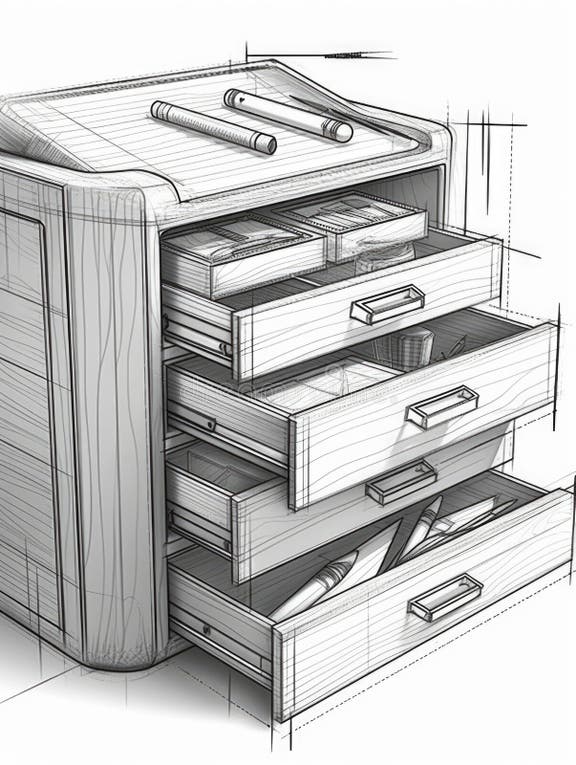 Drawing of a Drawer with Tools in it Stock Image - Image of cabinet ...