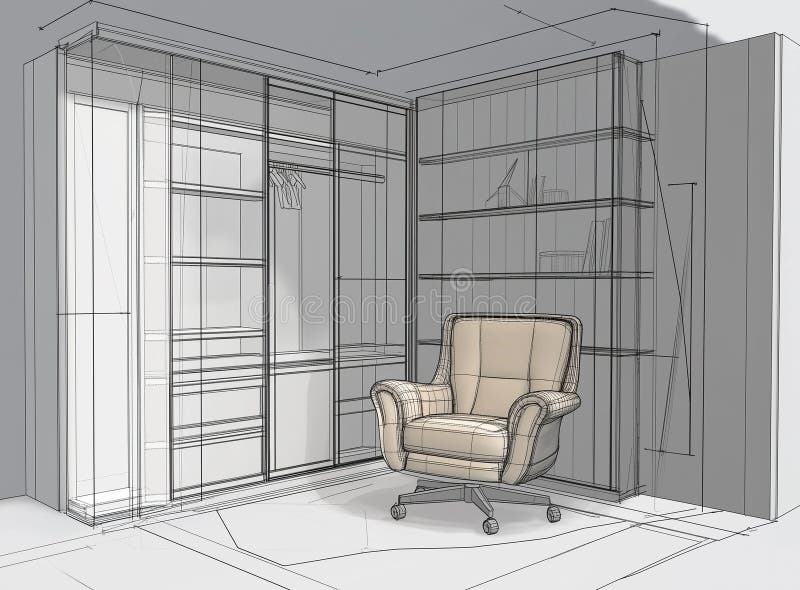 A Drawing of a Dressing Room Stock Illustration - Illustration of ...