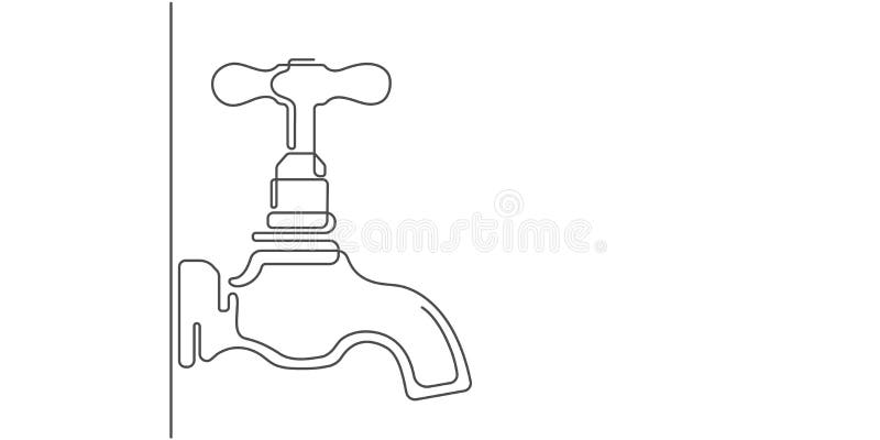 Drawing Drinking Water Faucet.Continuous Line Drawing.Vector ...