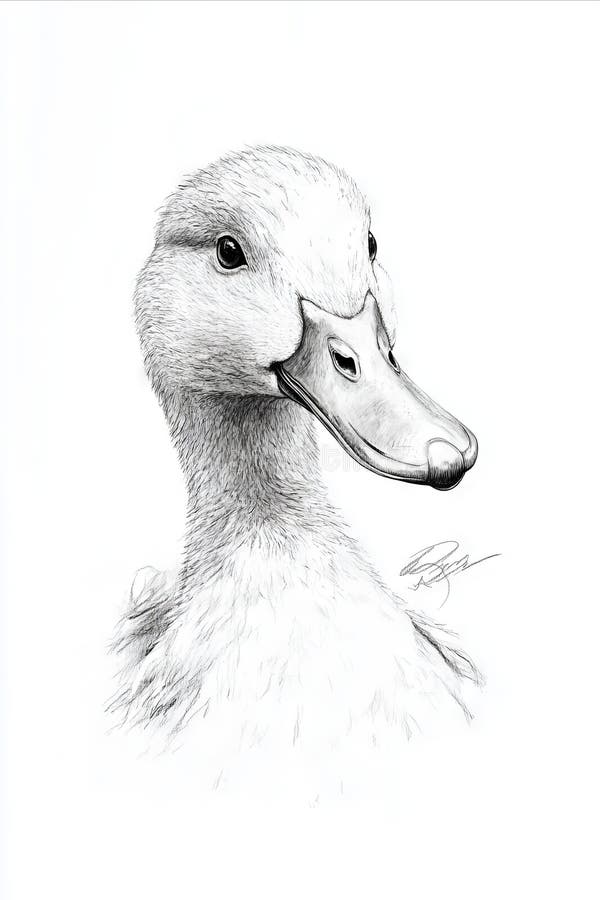 A Drawing of a Duck on a White Background Stock Image - Image of black ...