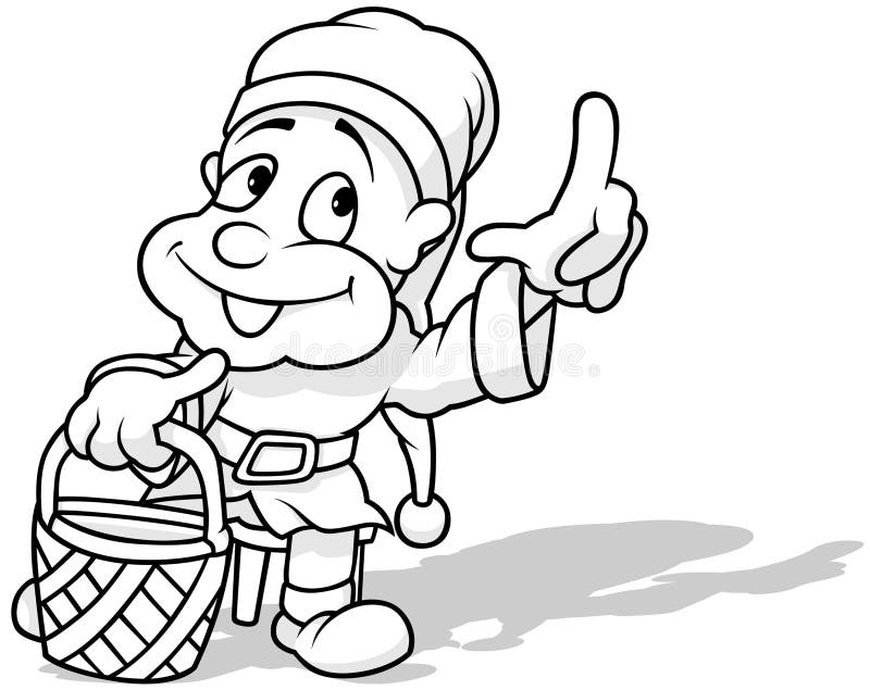 Drawing of a Dwarf Holding a Wicker Basket Stock Vector - Illustration ...