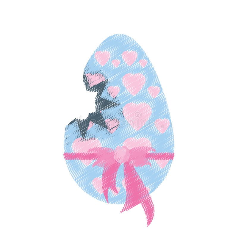 Drawing Easter Egg Decorative Hearts Bow Stock Illustration ...