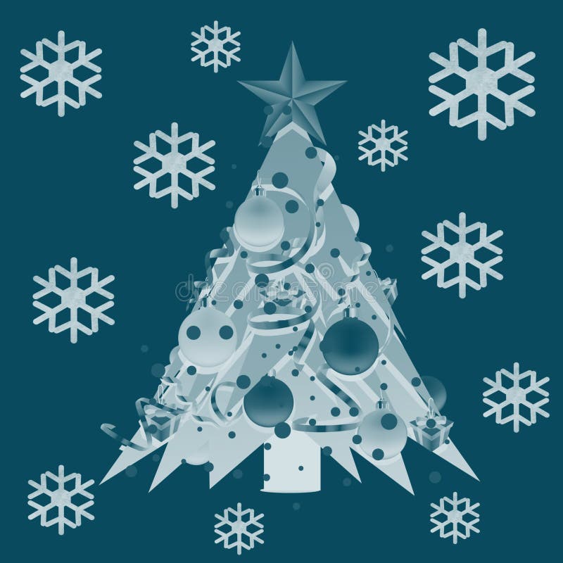 A Drawing of an Elegant Christmas Tree with Toys and Snowflakes ...