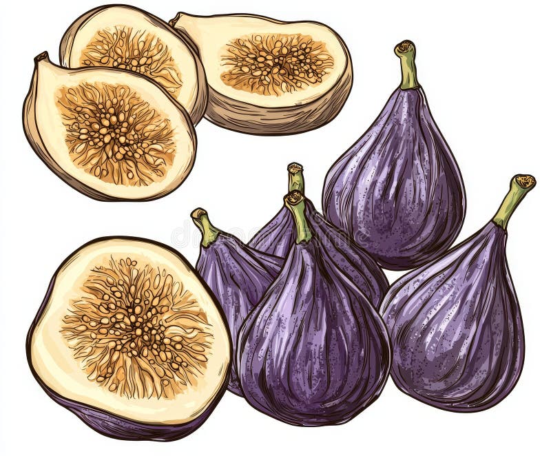 Drawing of an Elegant and Detailed Fig Isolated on White Stock Photo ...