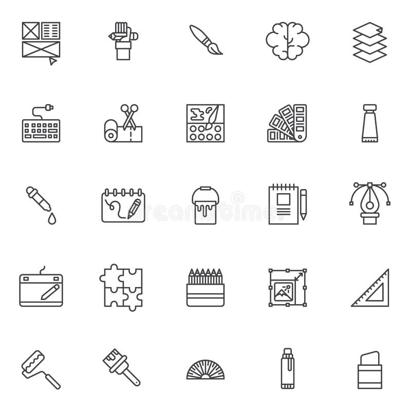 Drawing Elements Outline Icons Set Stock Vector - Illustration of ...