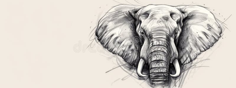 A Drawing of an Elephant S Head with Tusks, One on Each Side Stock ...