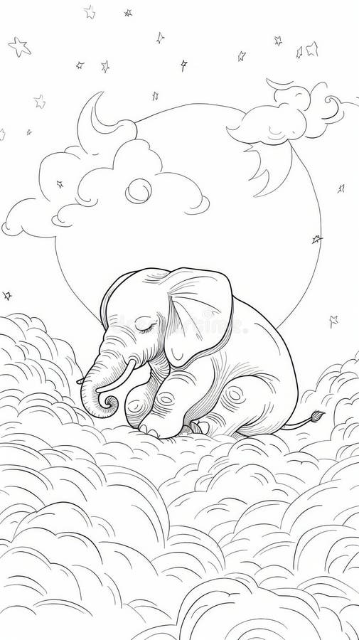 A Drawing of an Elephant Sitting on a Cloud of Water Stock Illustration ...