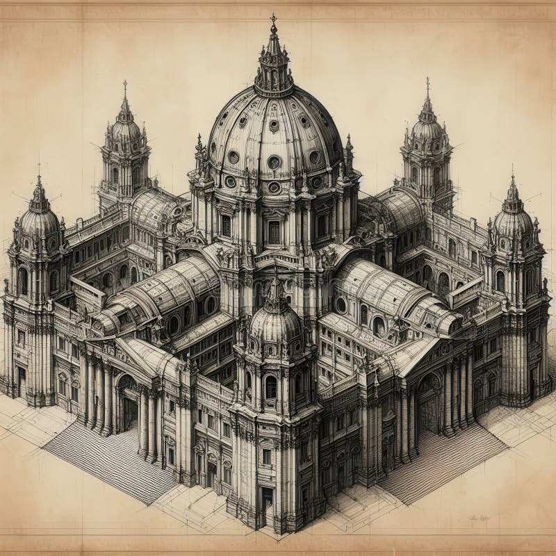 Ink Drawing of Early Baroque Architecture Stock Illustration ...