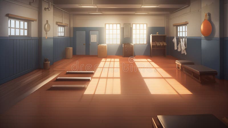 Empty Gymnastics Studio in Realistic Anime Style Stock Illustration ...