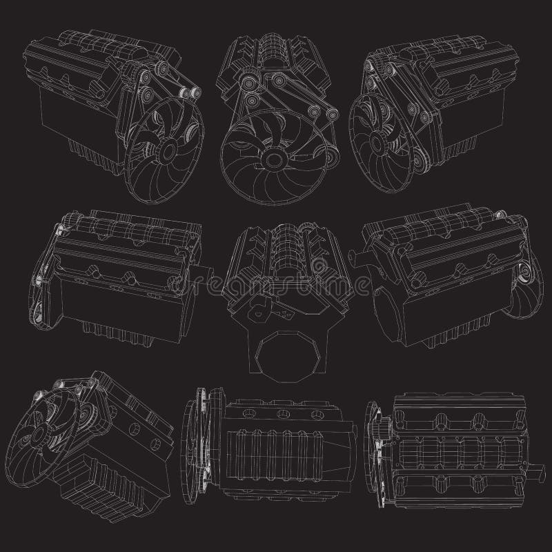 Drawing Engine on Stripe Line Pattern. Stock Vector - Illustration of ...