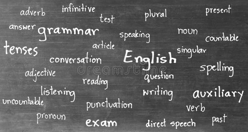 Drawing English Words on Blackboard Stock Image - Image of language ...