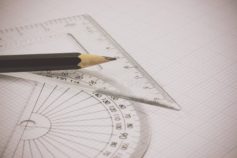 Drawing Equipment on Graph Paper Stock Photo - Image of tool, education ...