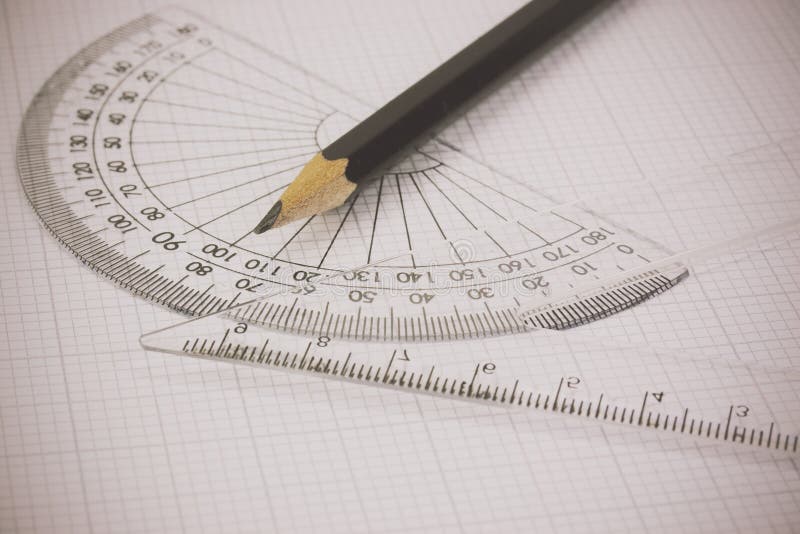 Drawing Equipment on Graph Paper Stock Photo - Image of construction ...